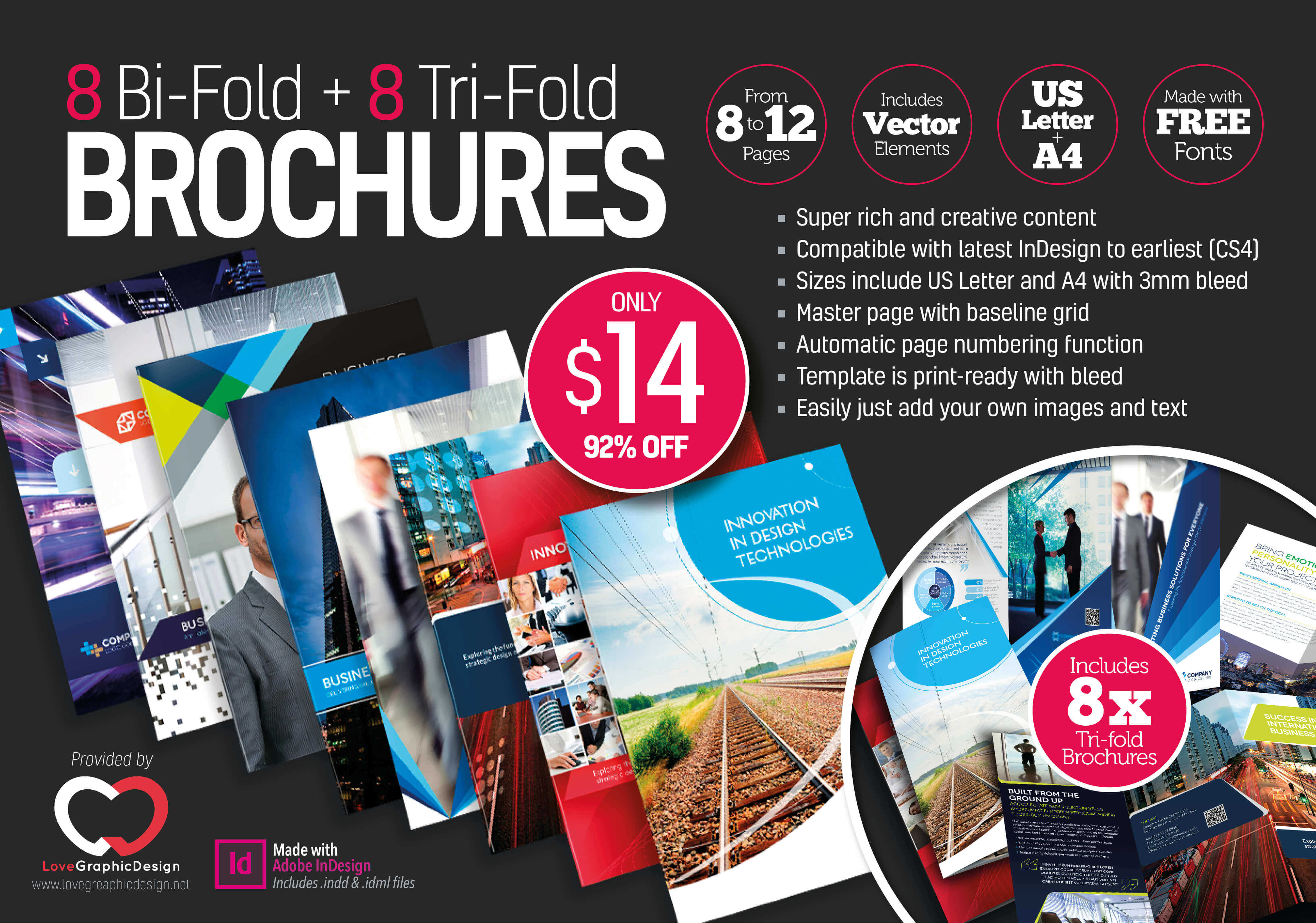 8 Print Ready InDesign Bi Fold Tri Fold Brochure Templates Only 14 